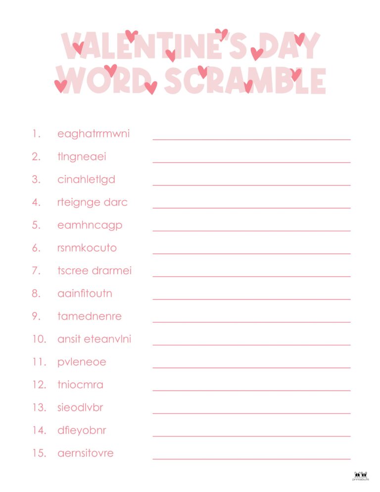 Valentine's Day Word Scrambles - 10 FREE Pages | Printabulls