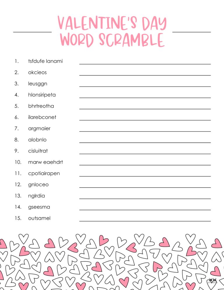 Valentine's Day Word Scrambles - 10 FREE Pages - PrintaBulk Valentine's Day Word Scrambles - 10 FREE Pages - PrintaBulk