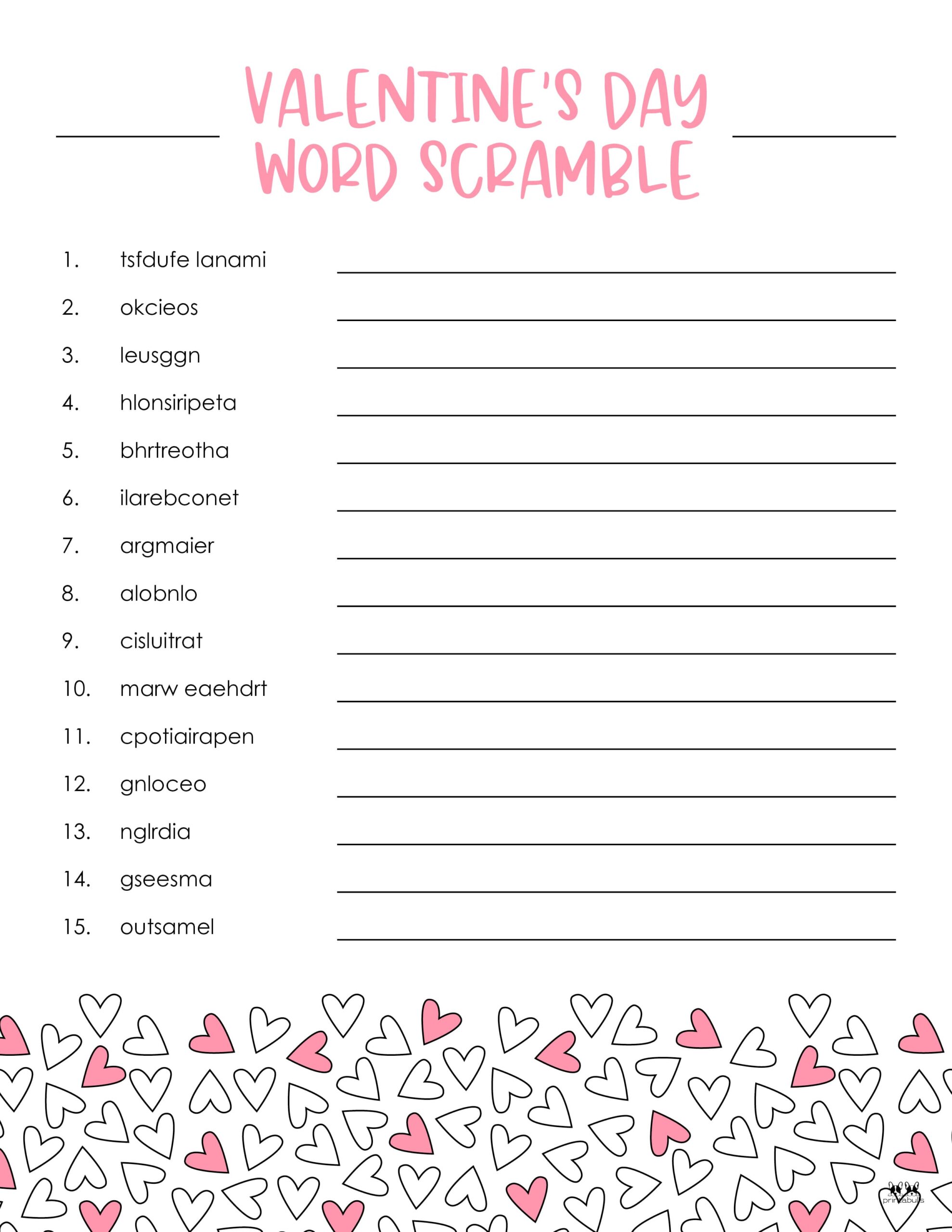 Valentine's Day Word Scrambles - 10 FREE Pages | Printabulls