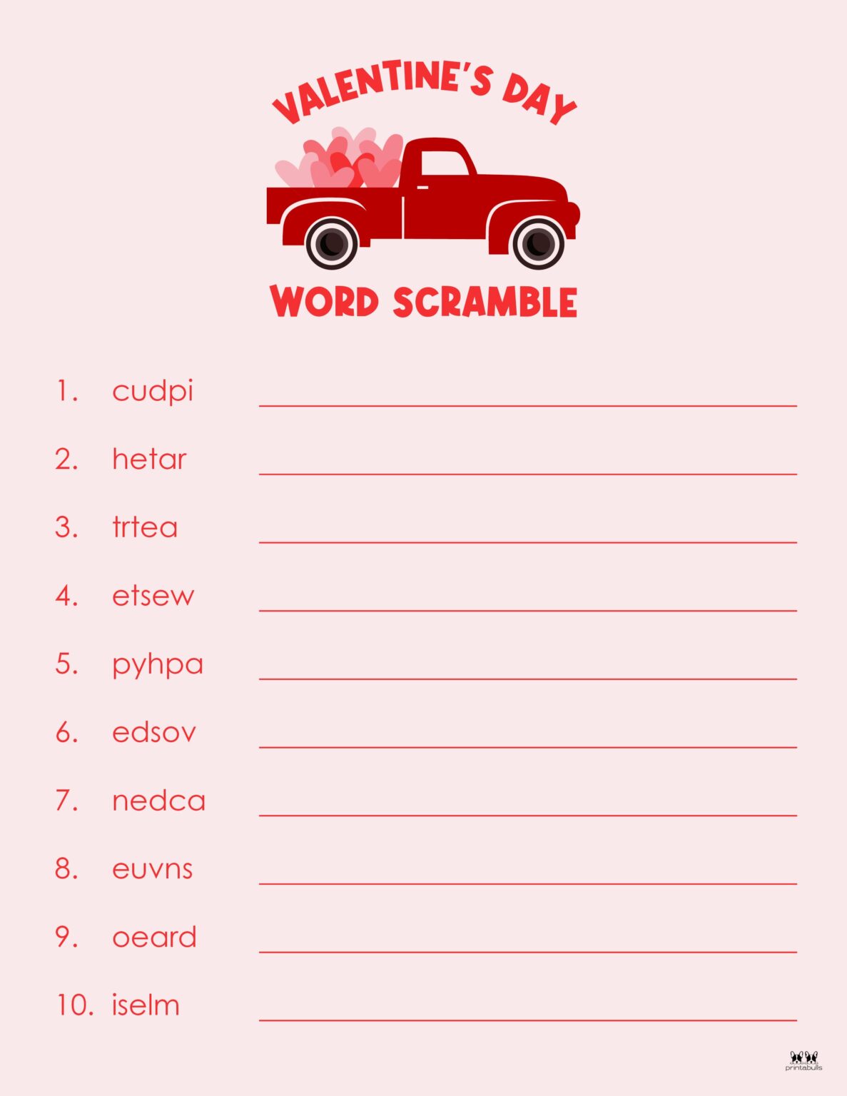 Valentine's Day Word Scrambles - 10 FREE Pages | Printabulls