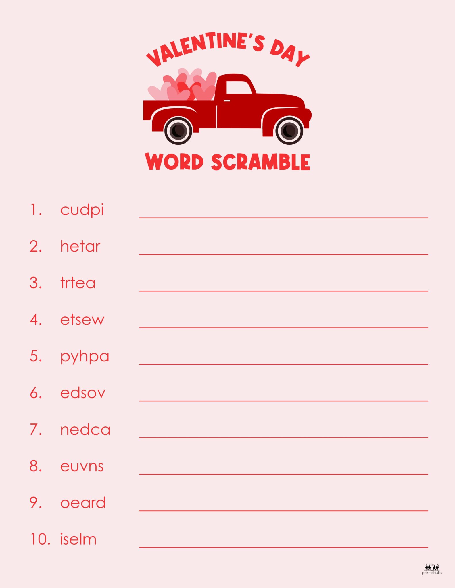 Valentine's Day Word Scrambles - 10 FREE Pages | Printabulls