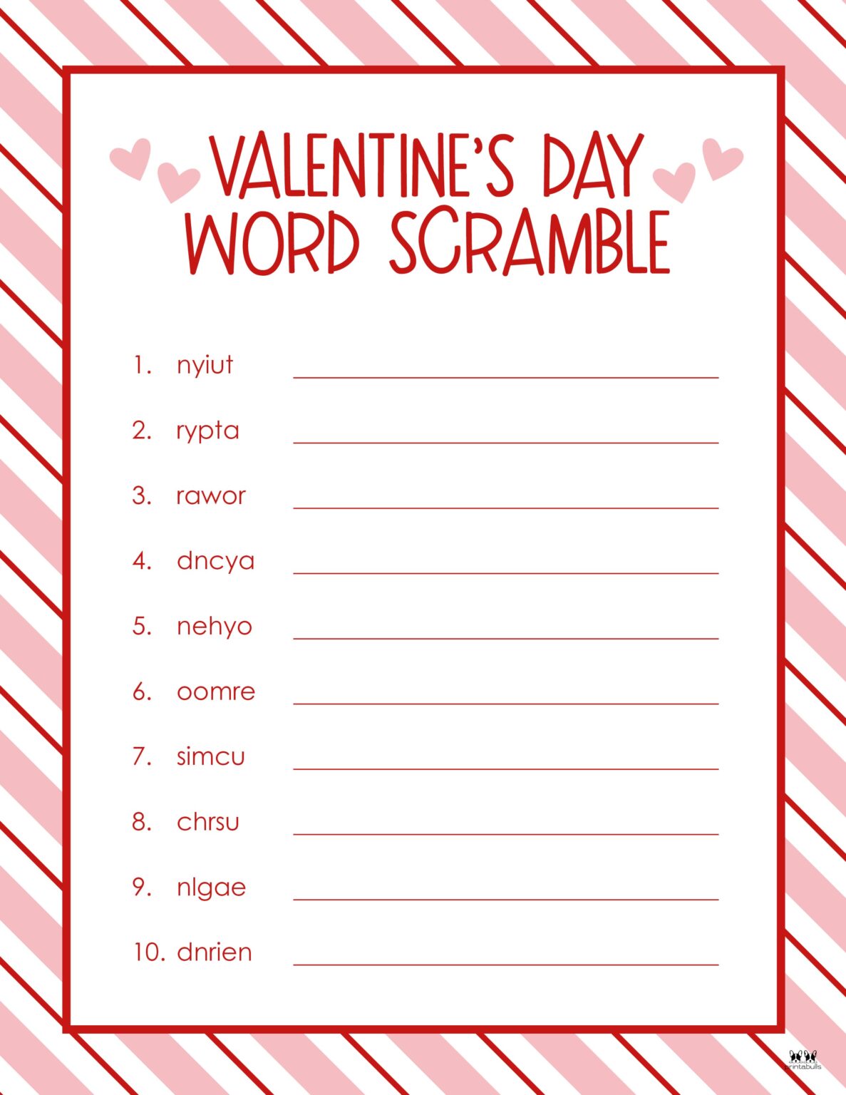 Valentine's Day Word Scrambles - 10 FREE Pages | Printabulls
