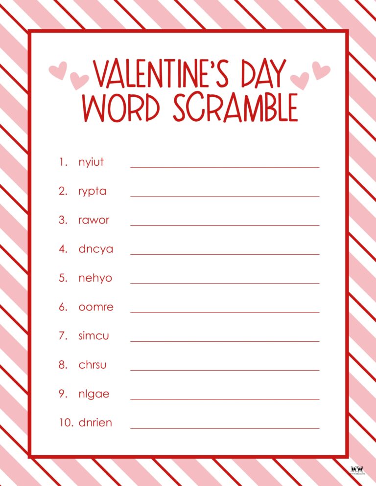 Valentine's Day Word Scrambles - 10 FREE Pages | Printabulls