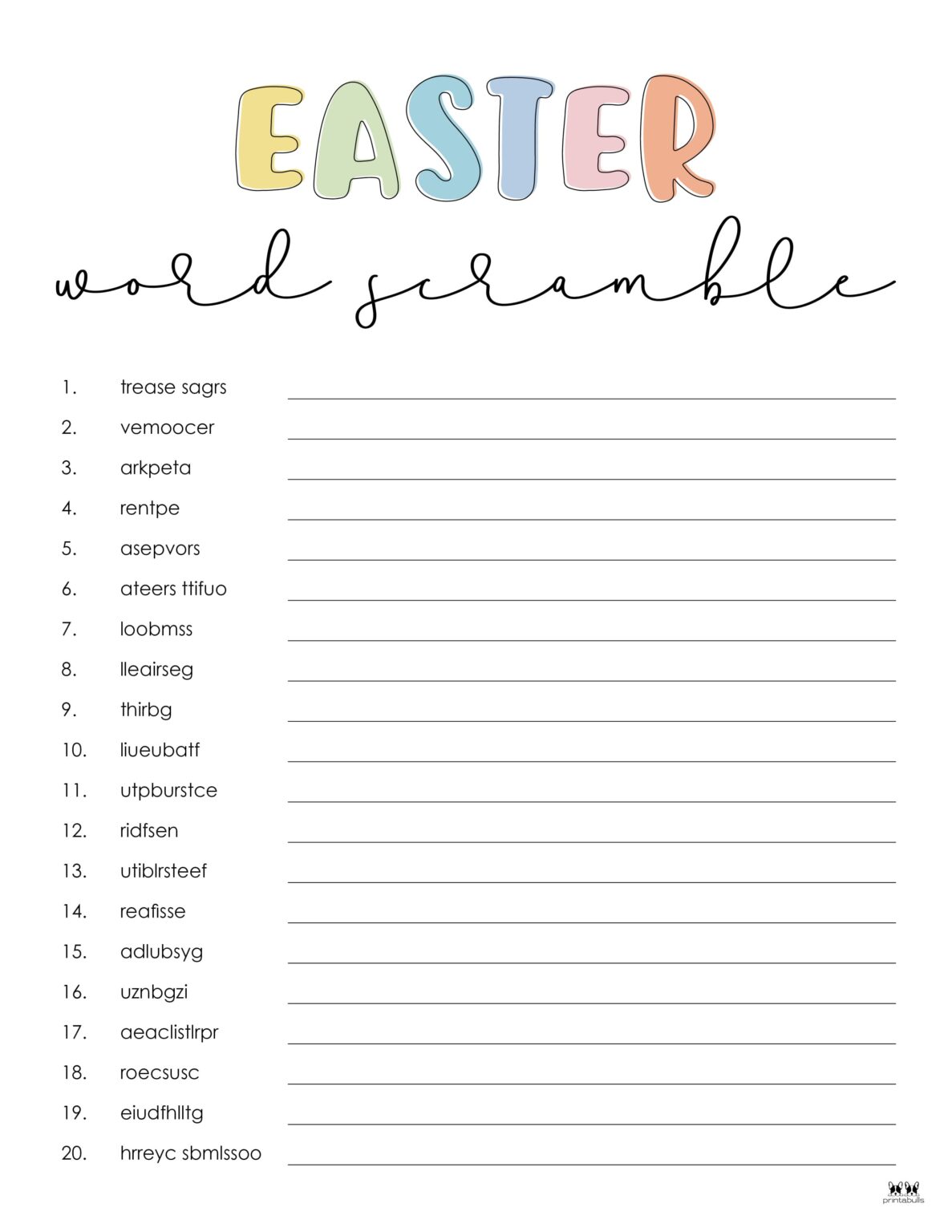 Easter Word Scrambles - 15 FREE Printables - PrintaBulk