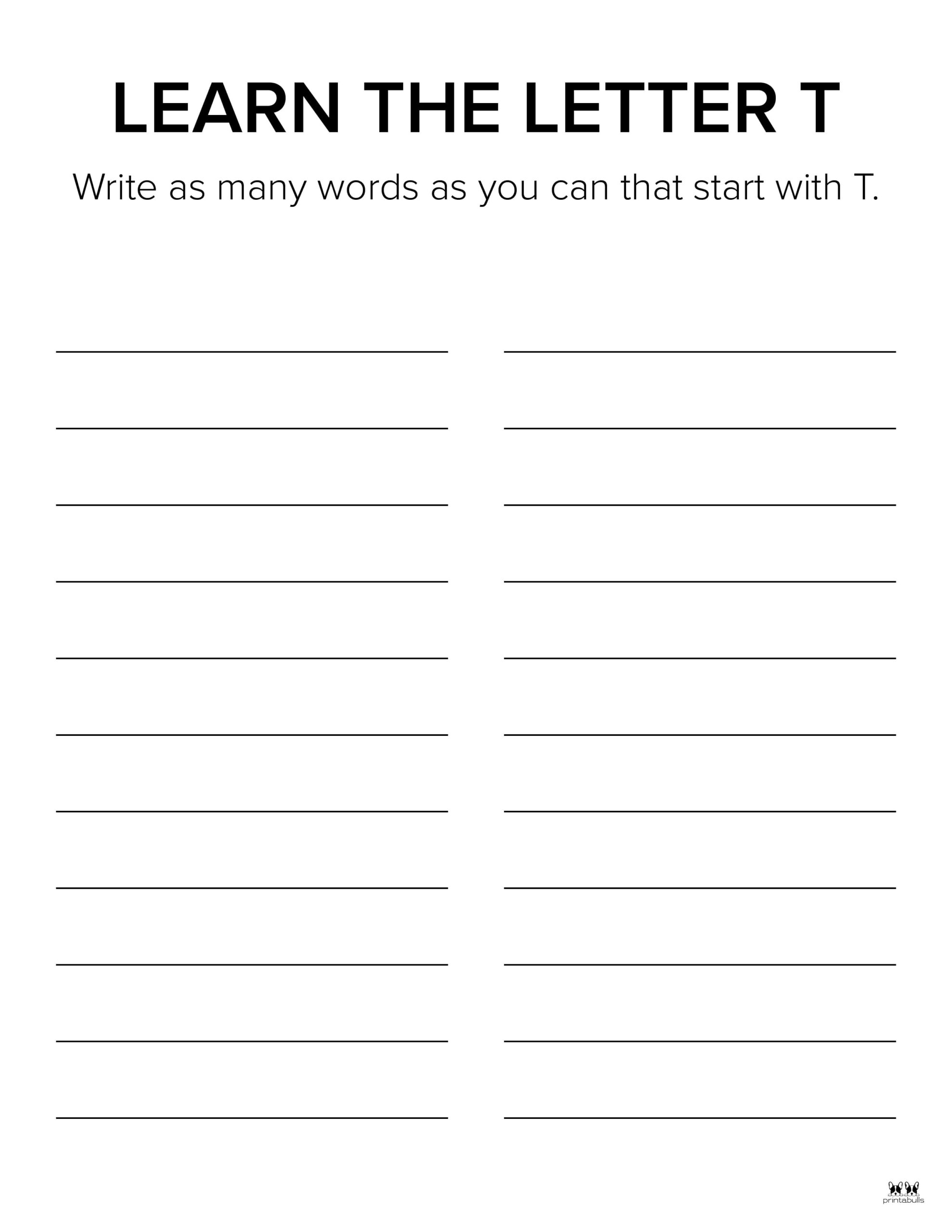 Letter T Worksheets - 50 FREE Printables | Printabulls