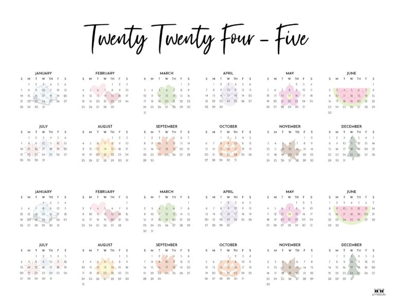 2024-2025 Two Year Calendars - 10 FREE Printables | Printabulls