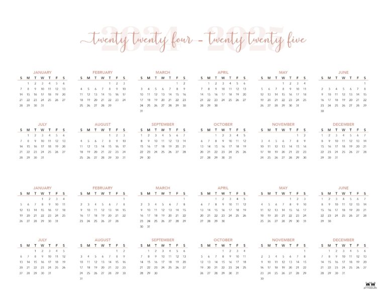 2024-2025 Two Year Calendars - 10 FREE Printables | Printabulls