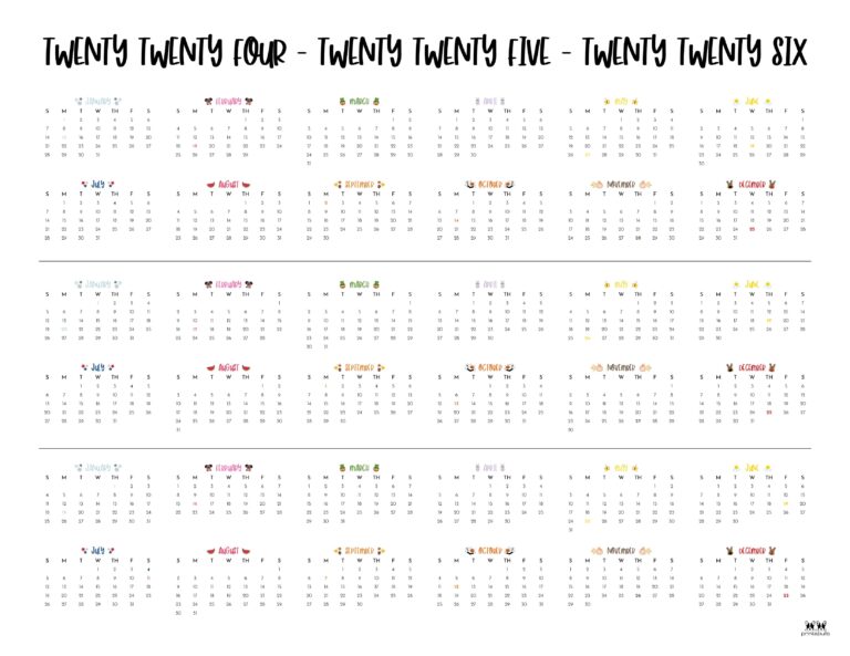 2024-2026 Three Year Calendars - 10 FREE Printables | Printabulls