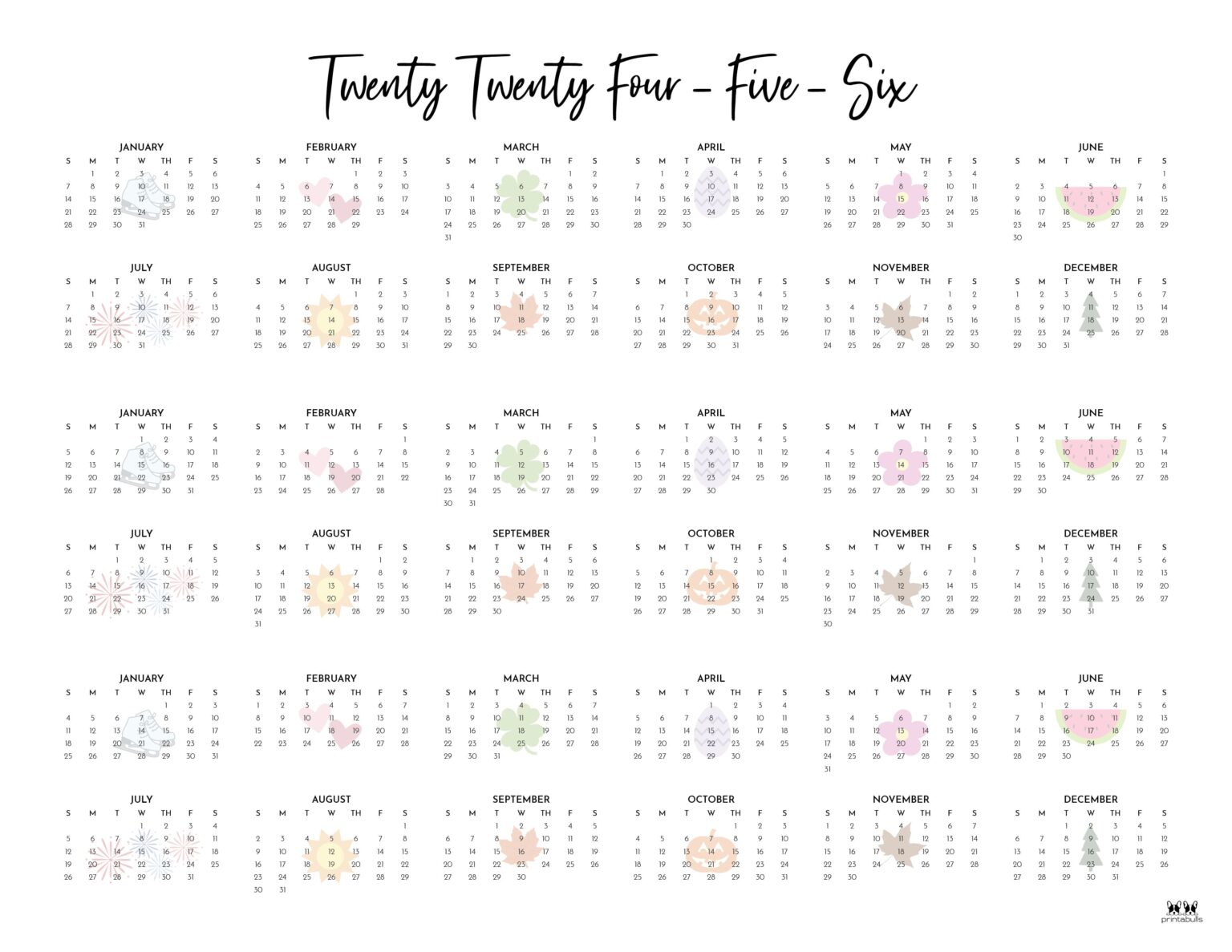 2024-2026 Three Year Calendars - 10 FREE Printables | Printabulls