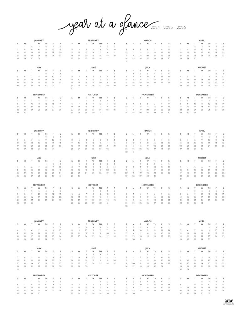 2024-2026 Three Year Calendars - 10 FREE Printables | Printabulls