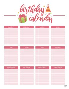 Birthday Calendars & Trackers - 20 FREE Printables - PrintaBulk