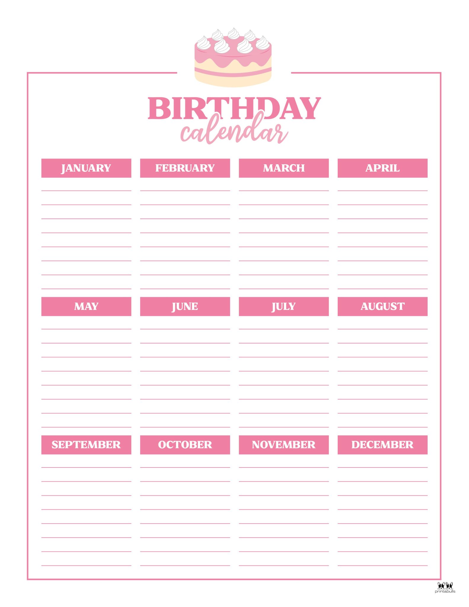 Birthday Calendars & Trackers - 25 FREE Printables | Printabulls