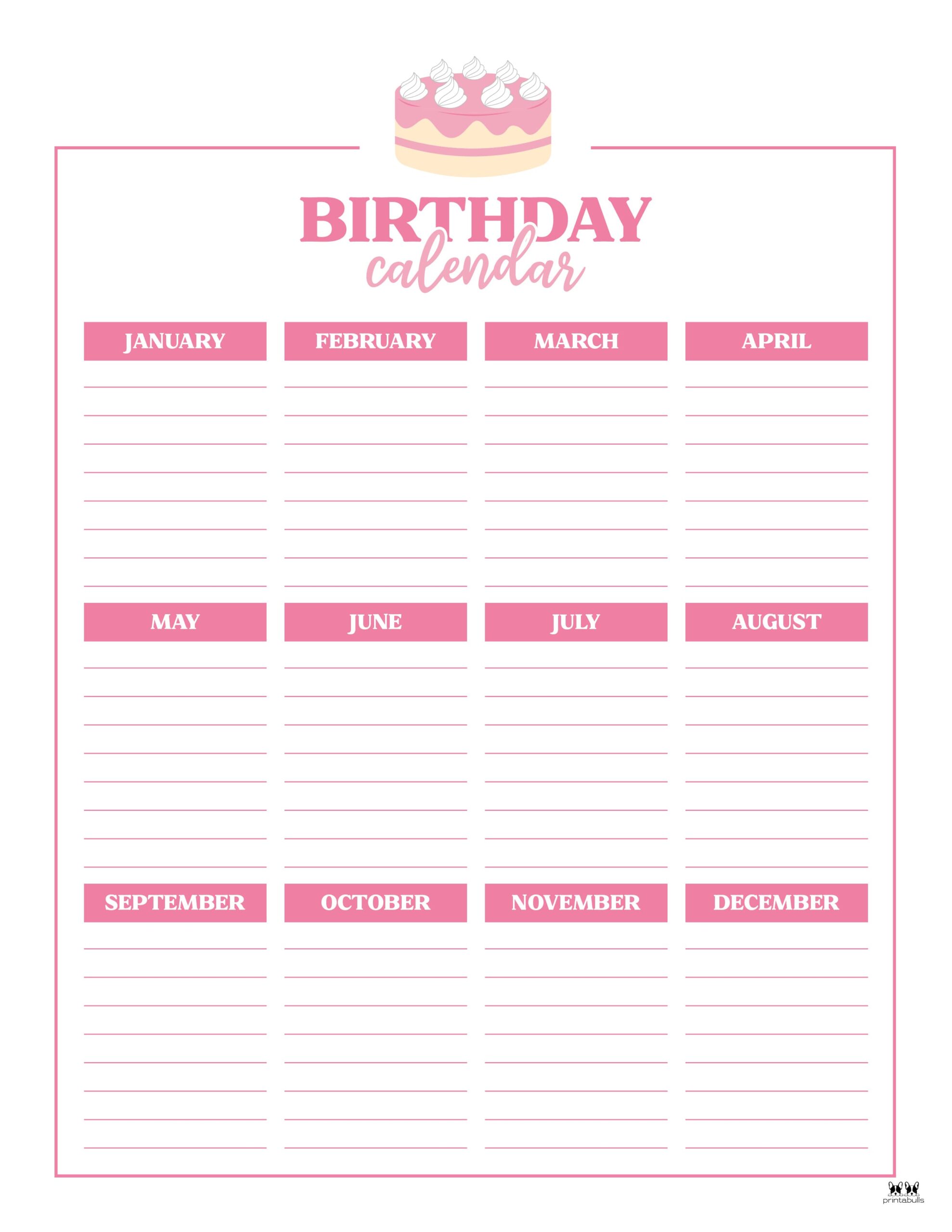 Birthday Calendars & Trackers - 25 FREE Printables | Printabulls