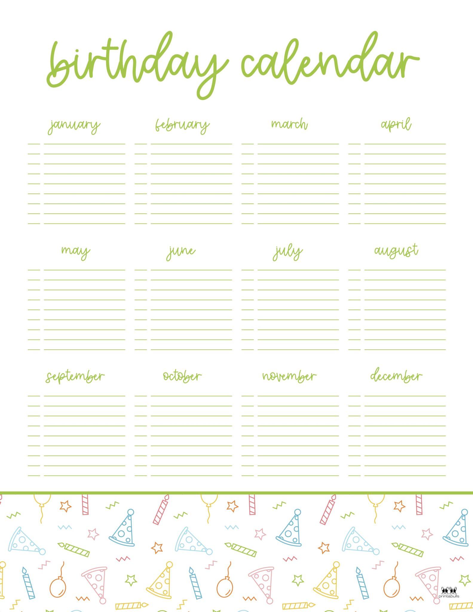 Birthday Calendars & Trackers - 25 FREE Printables | Printabulls