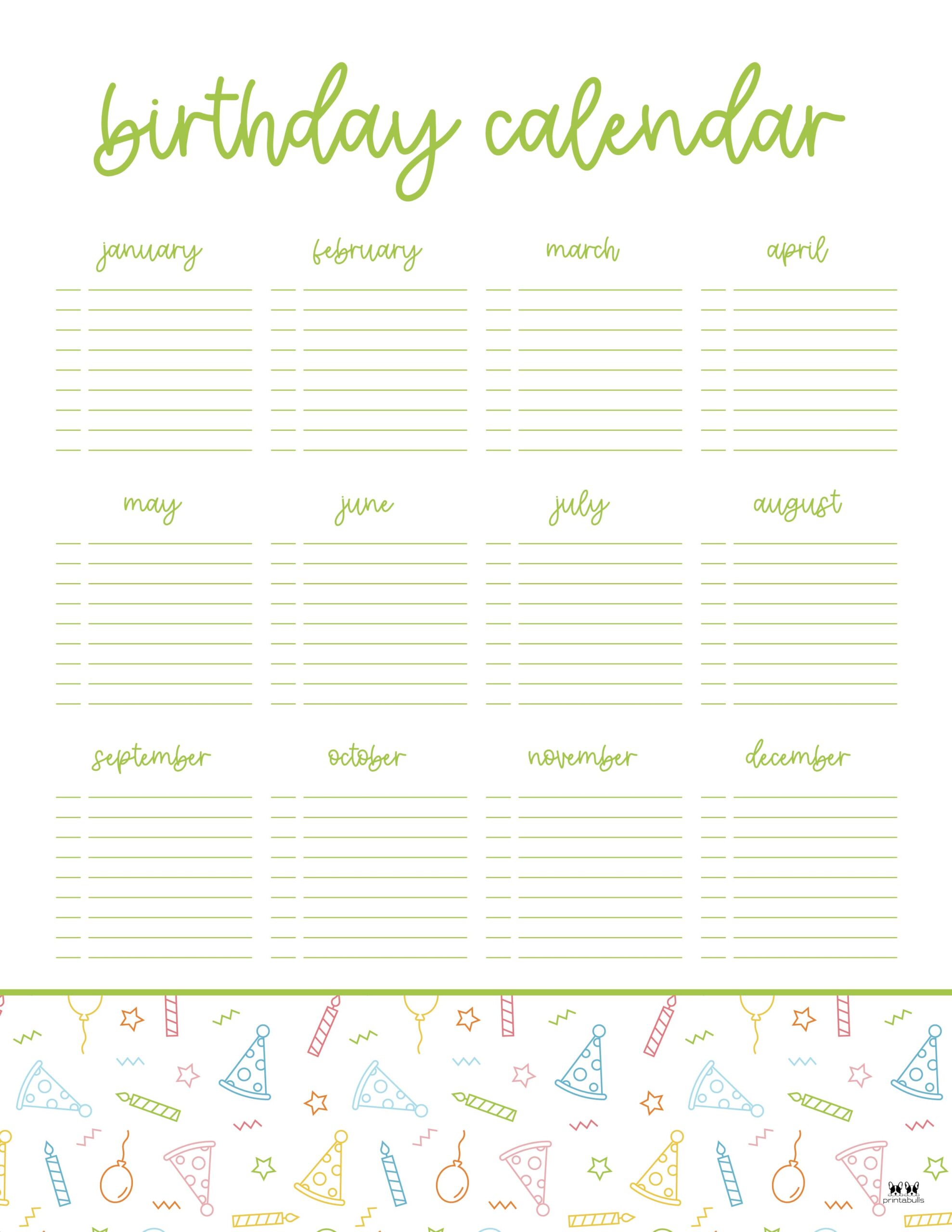 Birthday Calendars & Trackers - 20 FREE Printables | Printabulls