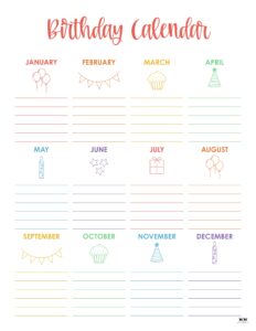Birthday Calendars & Trackers - 20 FREE Printables - PrintaBulk