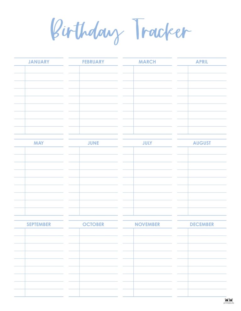 Birthday Calendars & Trackers - 20 FREE Printables | Printabulls