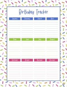 Birthday Calendars & Trackers - 20 FREE Printables | Printabulls