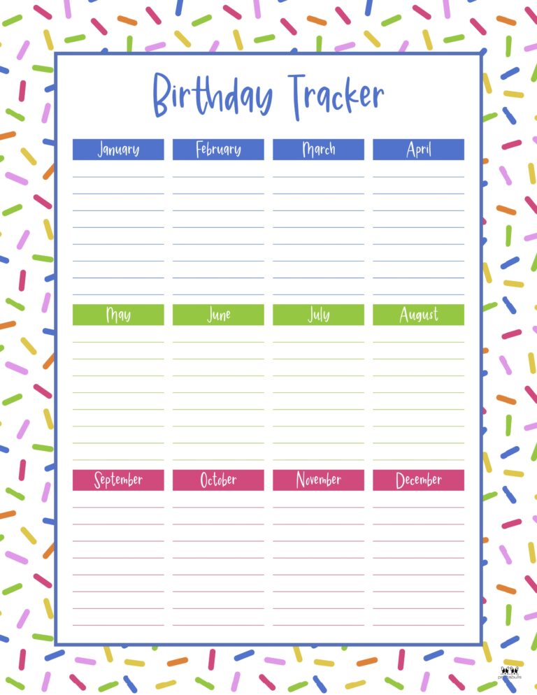 Birthday Calendars & Trackers - 25 FREE Printables | Printabulls