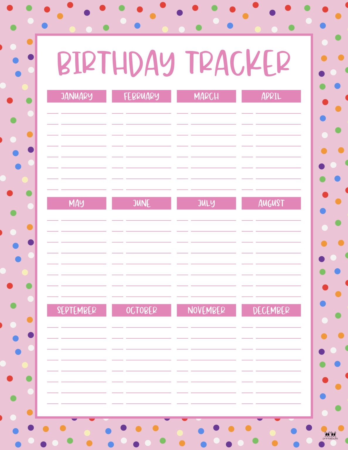 Birthday Calendars & Trackers - 25 FREE Printables | Printabulls