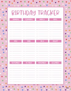 Birthday Calendars & Trackers - 20 FREE Printables | Printabulls