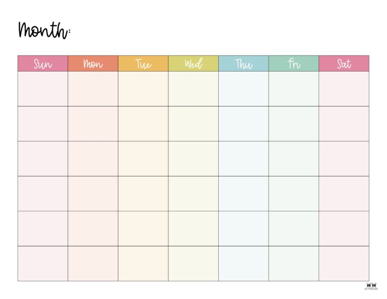 Blank Calendars - 15 FREE Printables | Printabulls