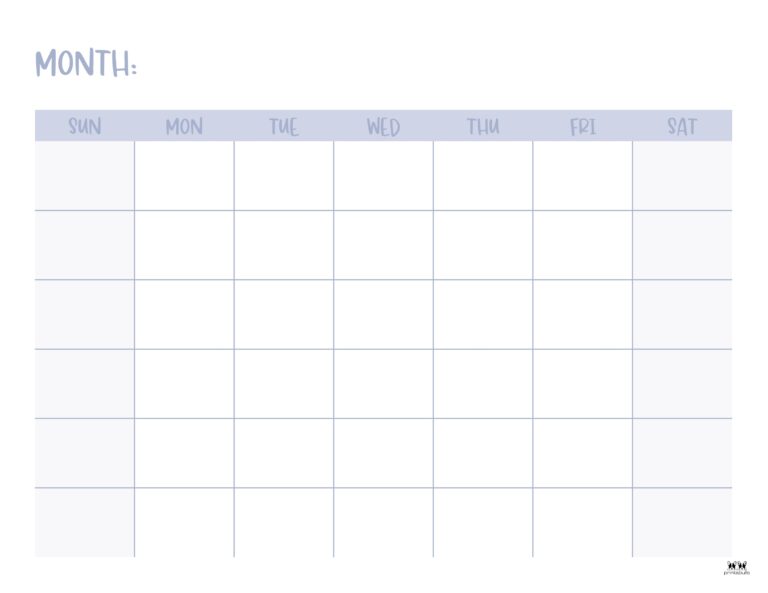 Blank Calendars - 15 FREE Printables | Printabulls