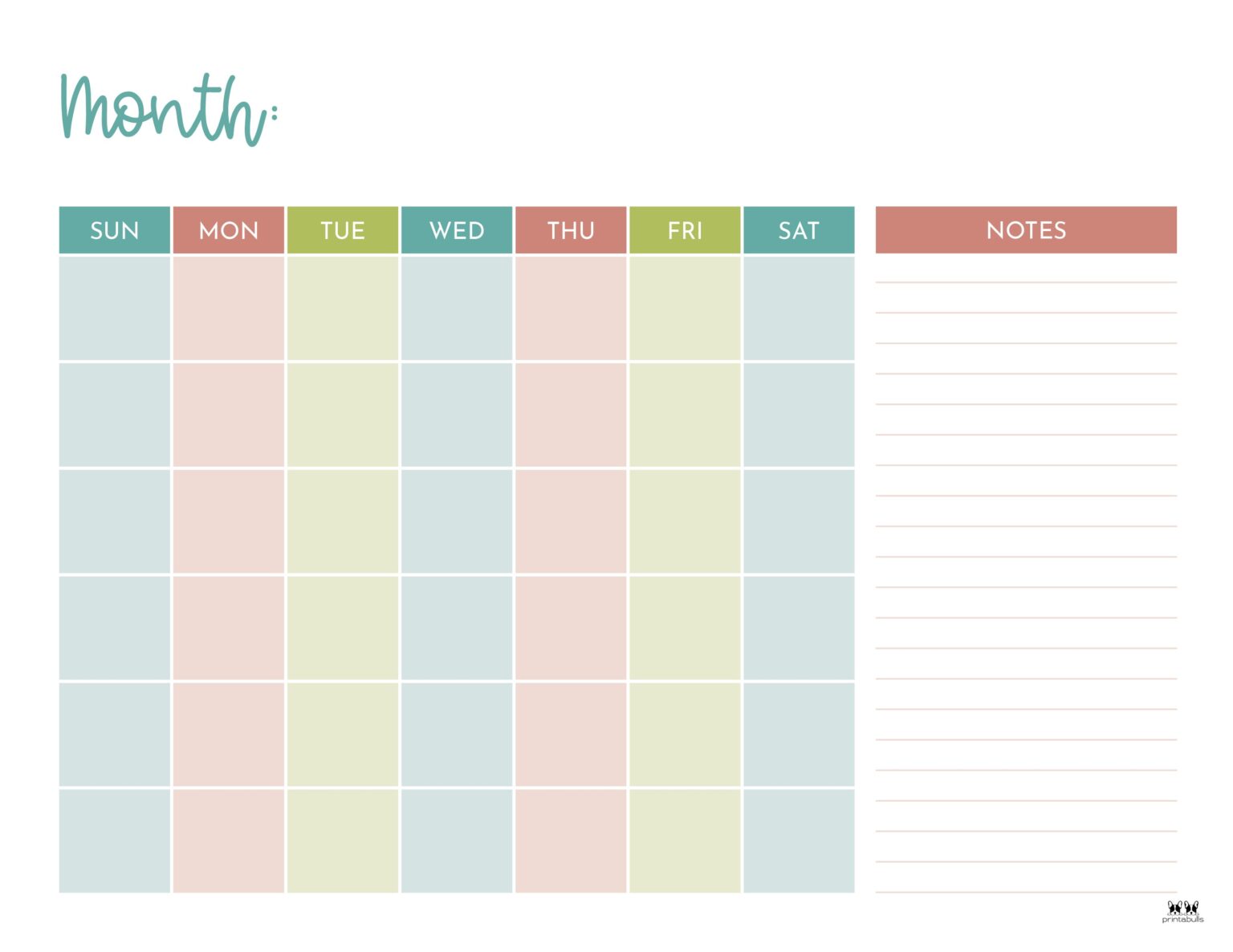 Blank Calendars - 15 FREE Printables | Printabulls