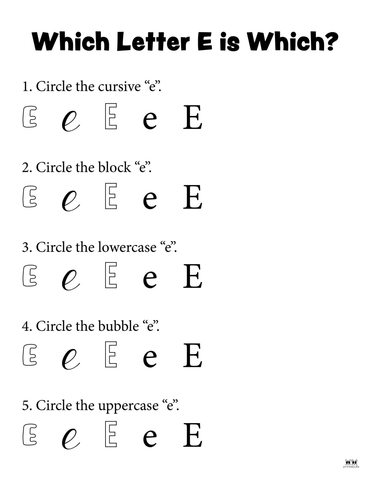 Letter E Worksheets - 50 FREE Printables | Printabulls
