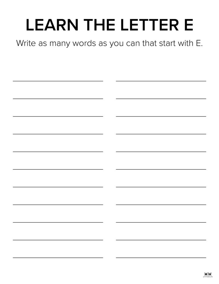 Letter E Worksheets - 50 FREE Printables | Printabulls