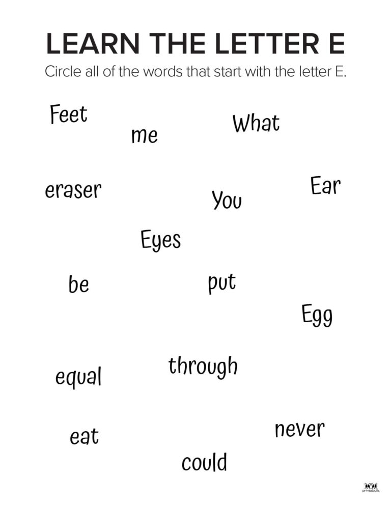 Letter E Worksheets - 50 FREE Printables | Printabulls