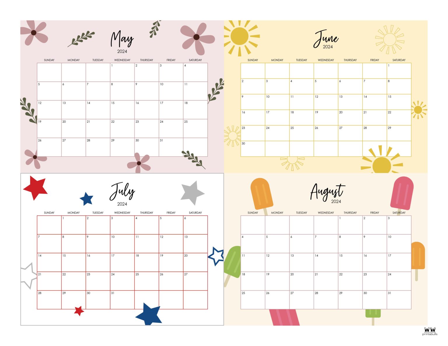 2024 Four Month Calendars - 18 FREE Printables | Printabulls