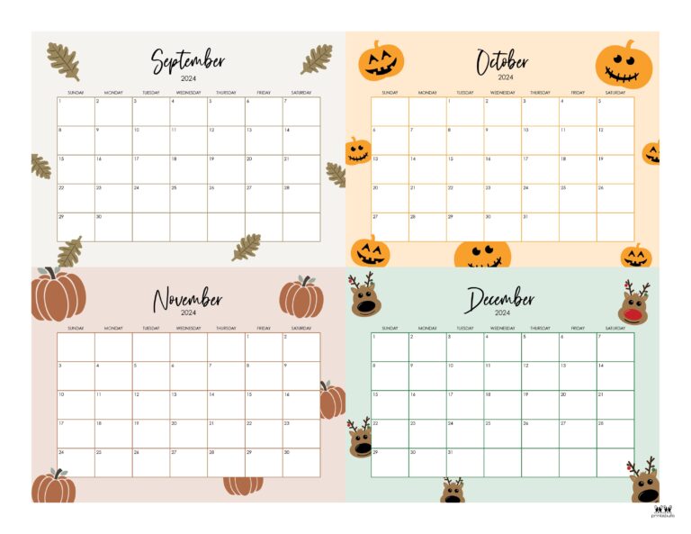 2024 Four Month Calendars - 18 FREE Printables | Printabulls