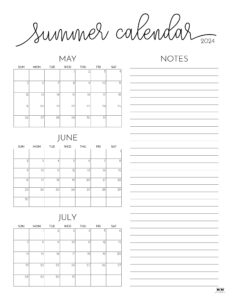 2024 Summer Calendars - 18 FREE Printables | Printabulls