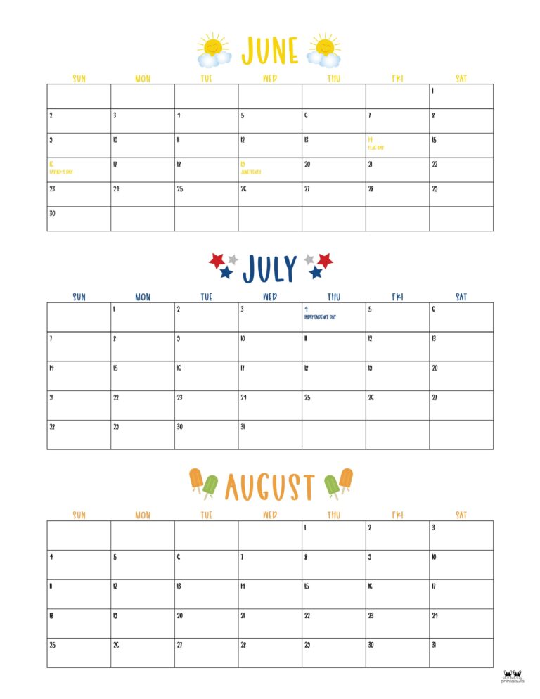 2024 Summer Calendars - 18 FREE Printables | Printabulls