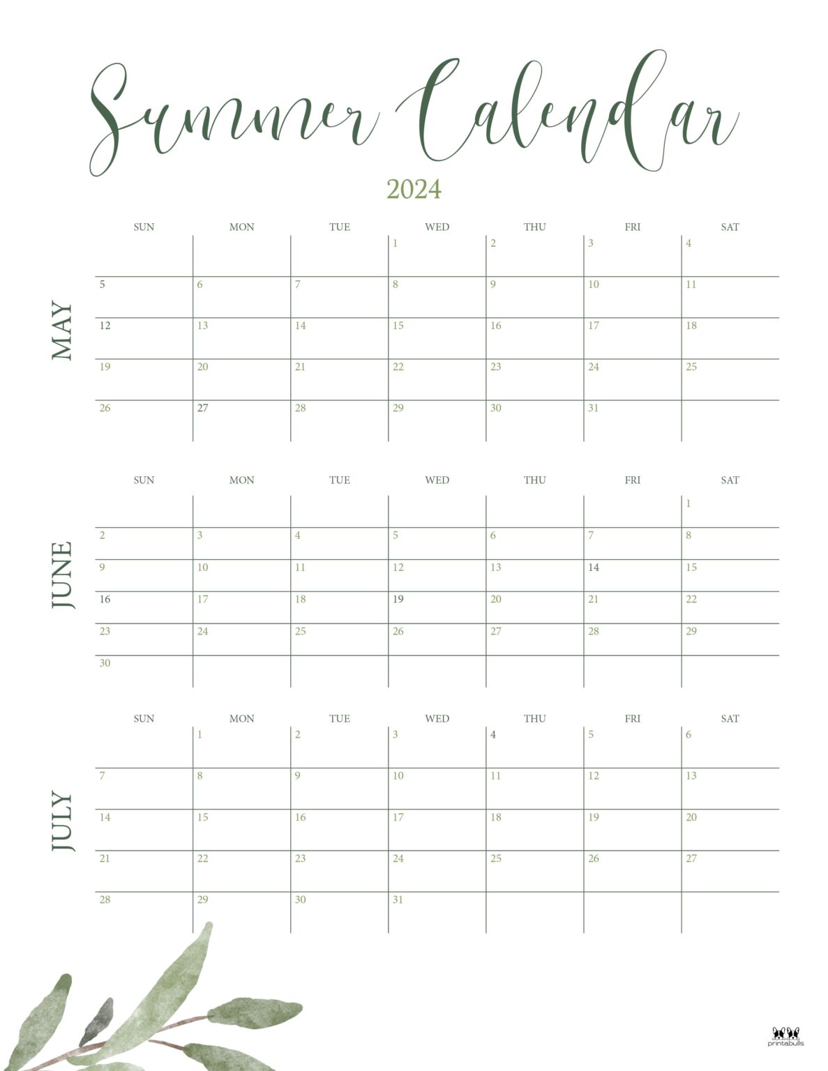 2024 Summer Calendars - 18 FREE Printables | Printabulls