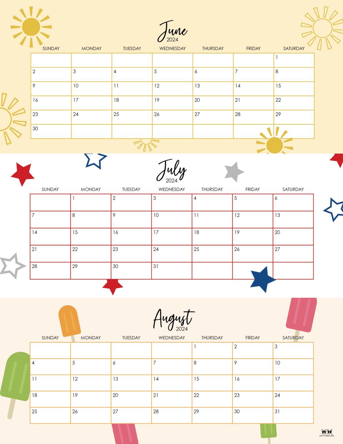 2024 Summer Calendars - 18 FREE Printables | Printabulls