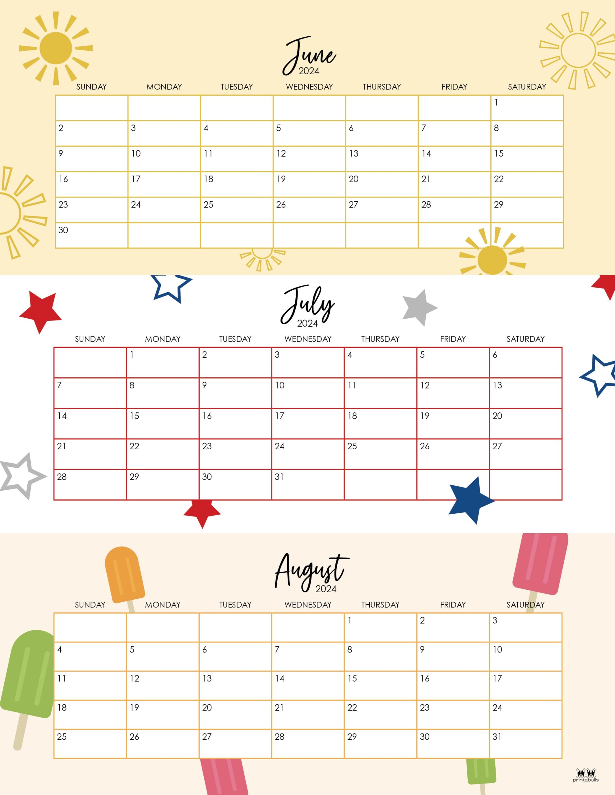 2024 Summer Calendars - 18 FREE Printables | Printabulls