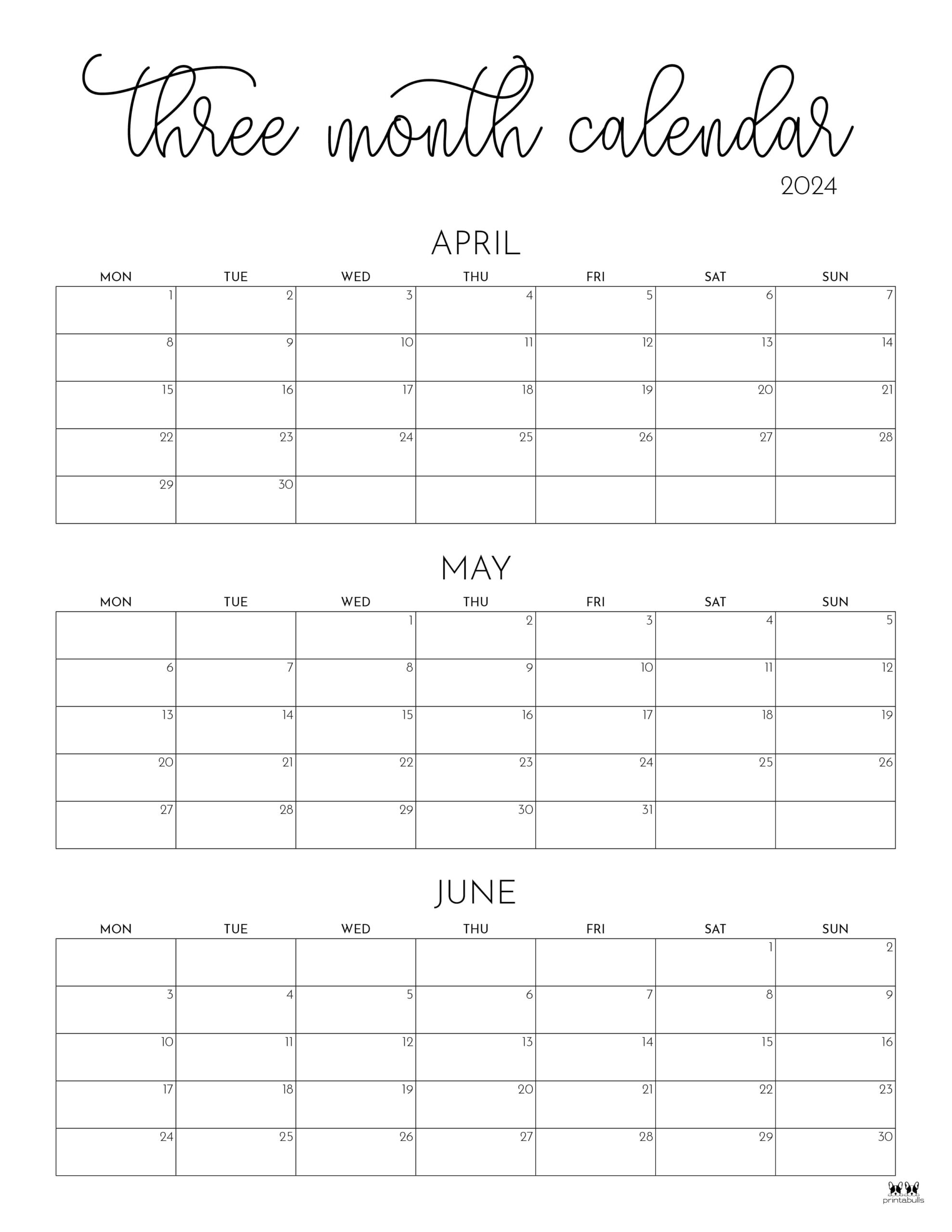 Three Month/Quarterly Calendars - 36 FREE Calendars | Printabulls