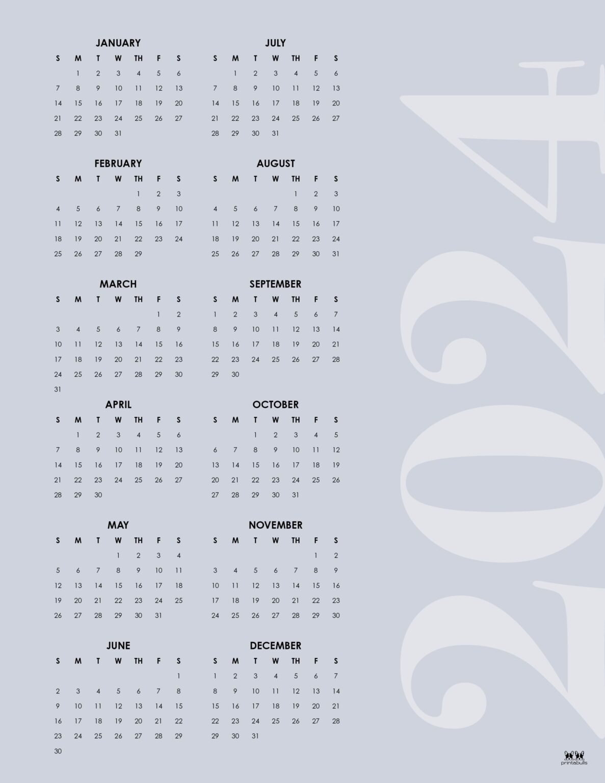 2024 Yearly Calendars - 29 FREE Printables | Printabulls