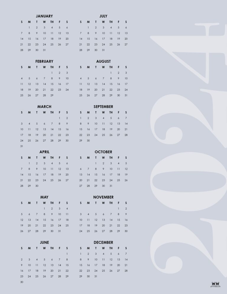 2024 Yearly Calendars - 29 FREE Printables - PrintaBulk