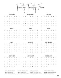 2024 Yearly Calendars - 29 FREE Printables - PrintaBulk