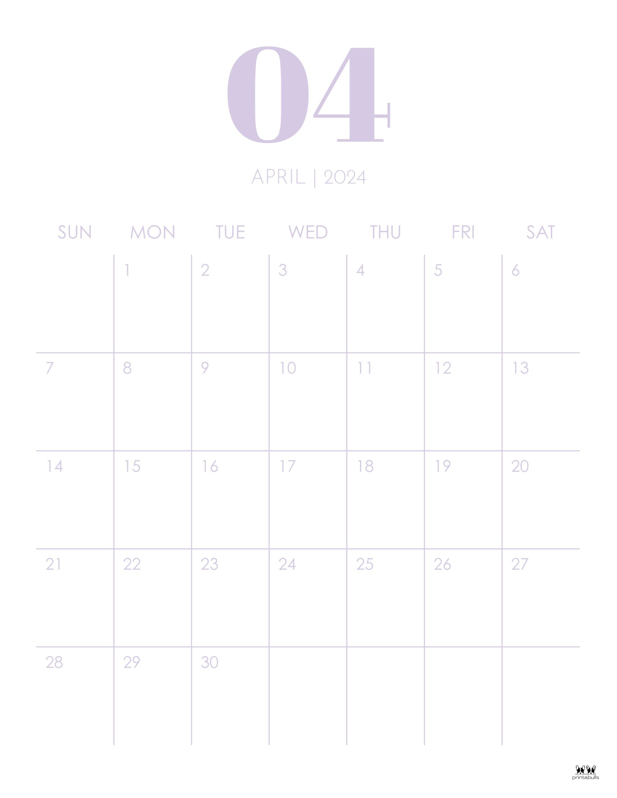 April 2024 Calendars - 50 FREE Printables | Printabulls