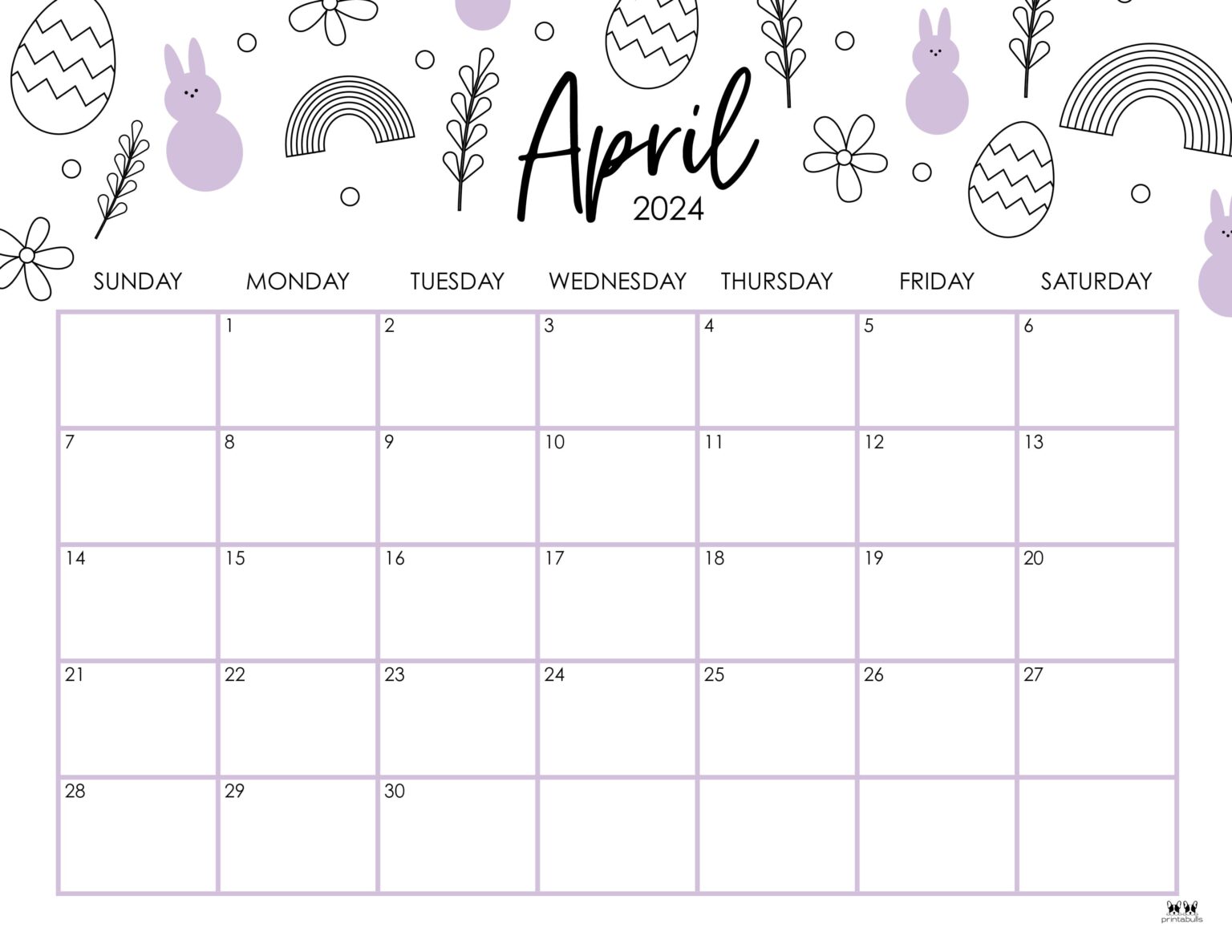 April 2024 Calendars - 50 FREE Printables - PrintaBulk