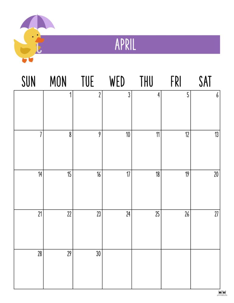 April 2024 Calendars - 50 FREE Printables | Printabulls