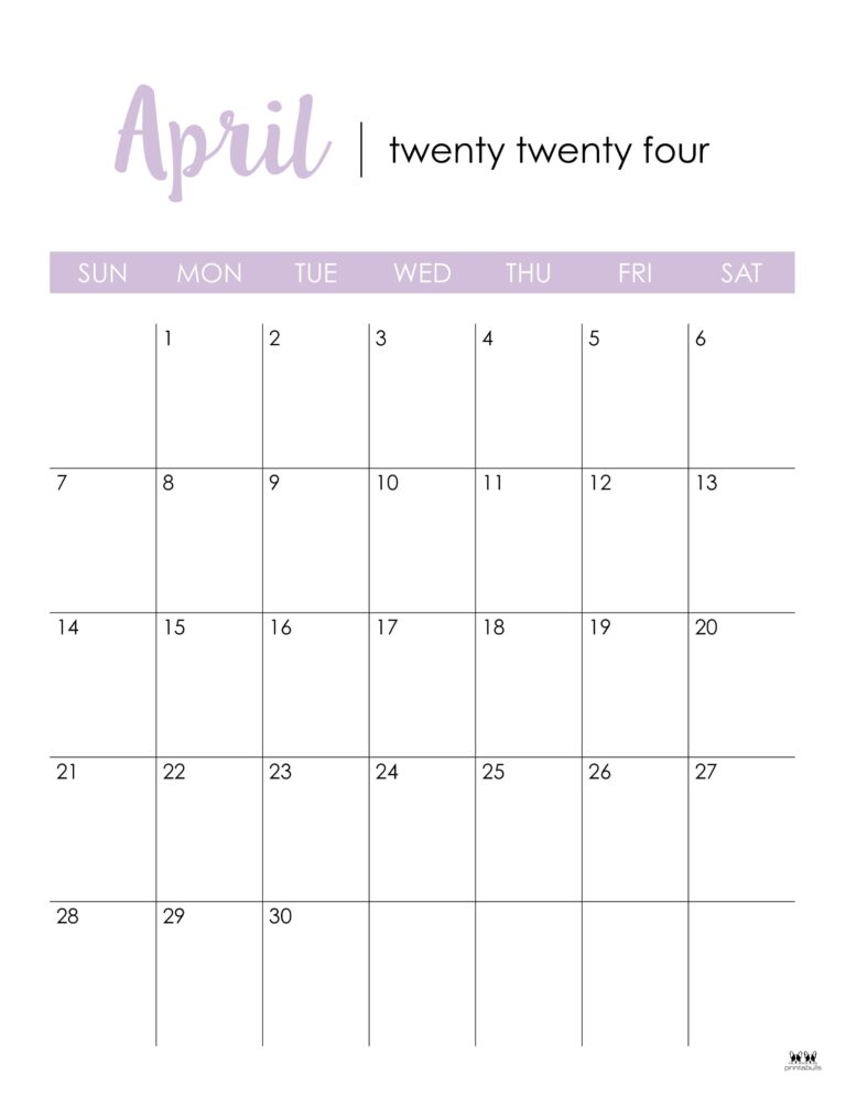 April 2024 Calendars - 50 FREE Printables | Printabulls