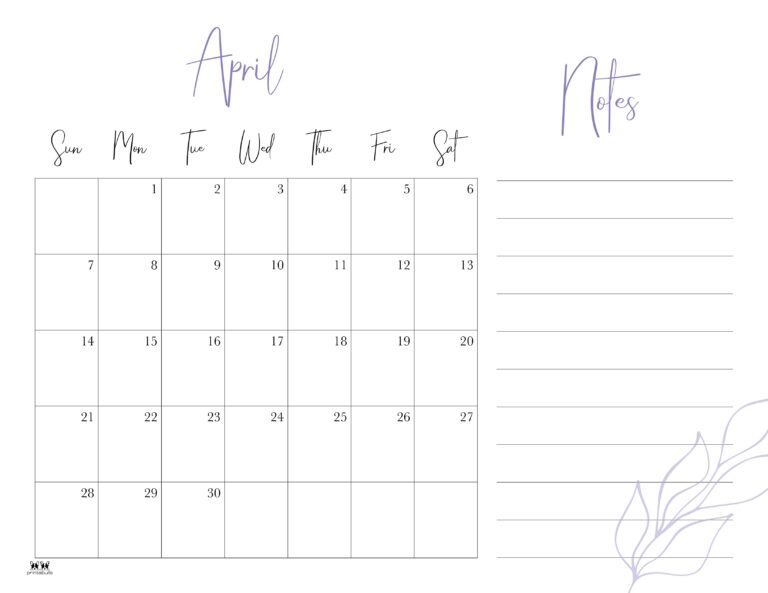 April 2024 Calendars - 50 FREE Printables - PrintaBulk
