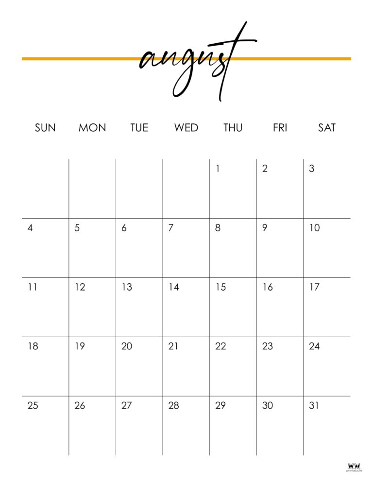 August 2024 Calendars - 50 FREE Printables | Printabulls