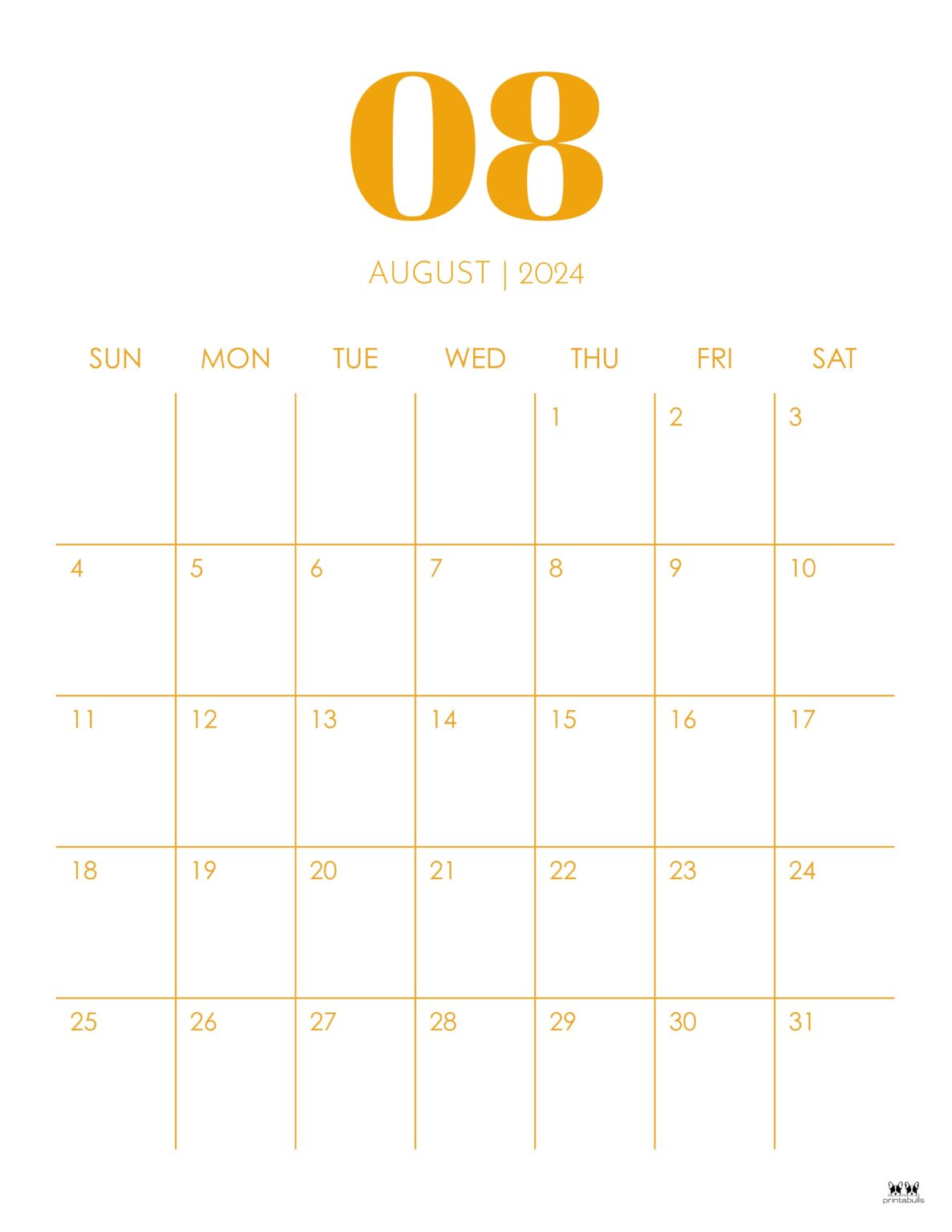 August 2024 Calendars - 50 FREE Printables | Printabulls