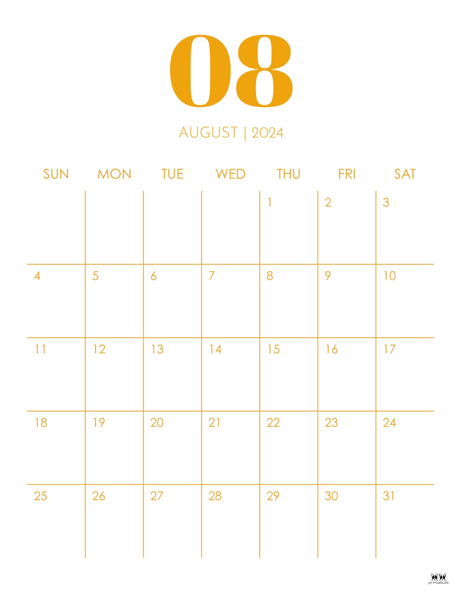 August 2024 Calendars - 50 FREE Printables | Printabulls